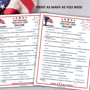 Veterans Day Trivia Game,veterans Day Quiz,patriotic Games,veterans Day ...