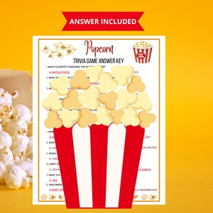 Popcorn Trivia Game,popcorn Quiz Game,food Trivia,popcorn Bar Activity ...