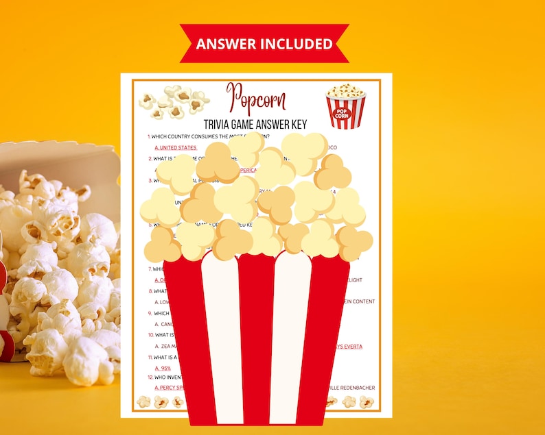 Popcorn Trivia Game,popcorn Quiz Game,food Trivia,popcorn Bar Activity ...
