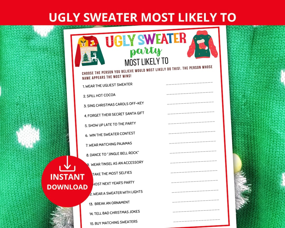 Ugly Sweatert Most Likely To,christmas Party Game,christmas Icebreaker ...