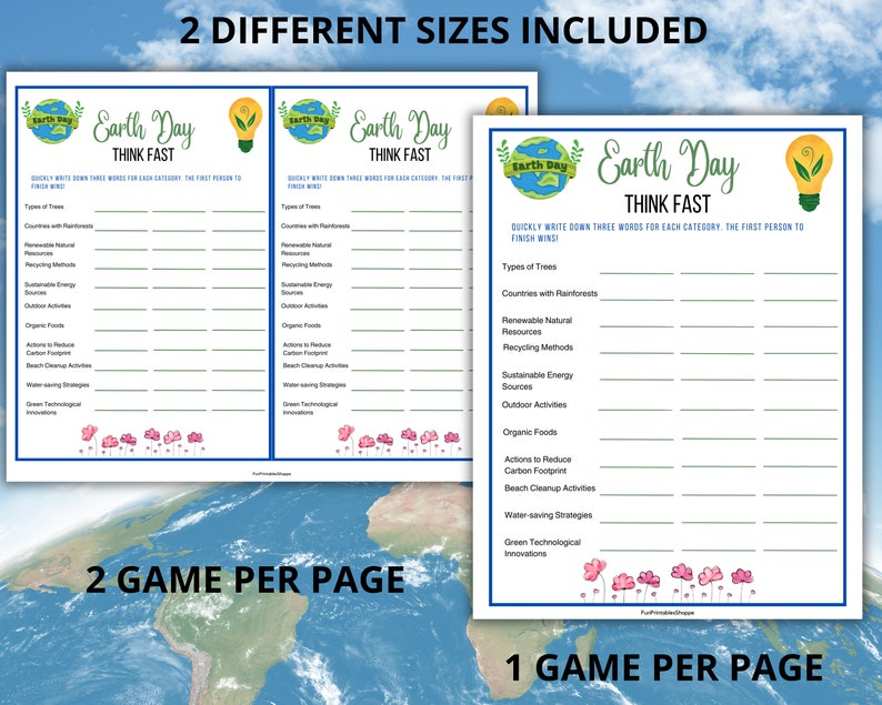 Earth Day Think Fast Game,think Fast Game,spring Activity,earth Day for ...