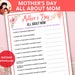 All About Mom Quiz,all About My Momma,mommy,mother's Day Printable Game ...