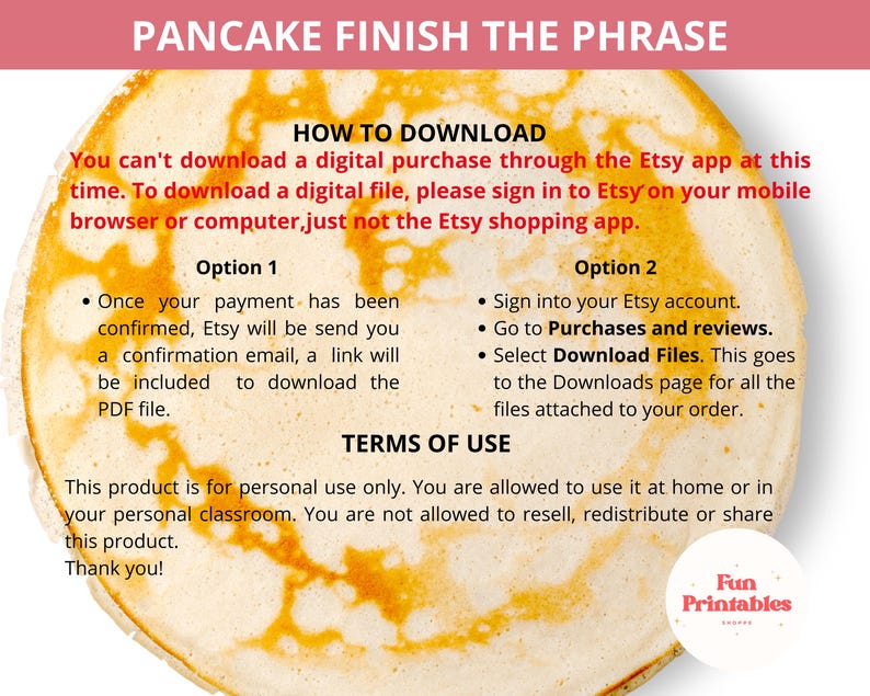 Pancake Finish the Phrase Game,pancake Trivia,pancake Party Game ...