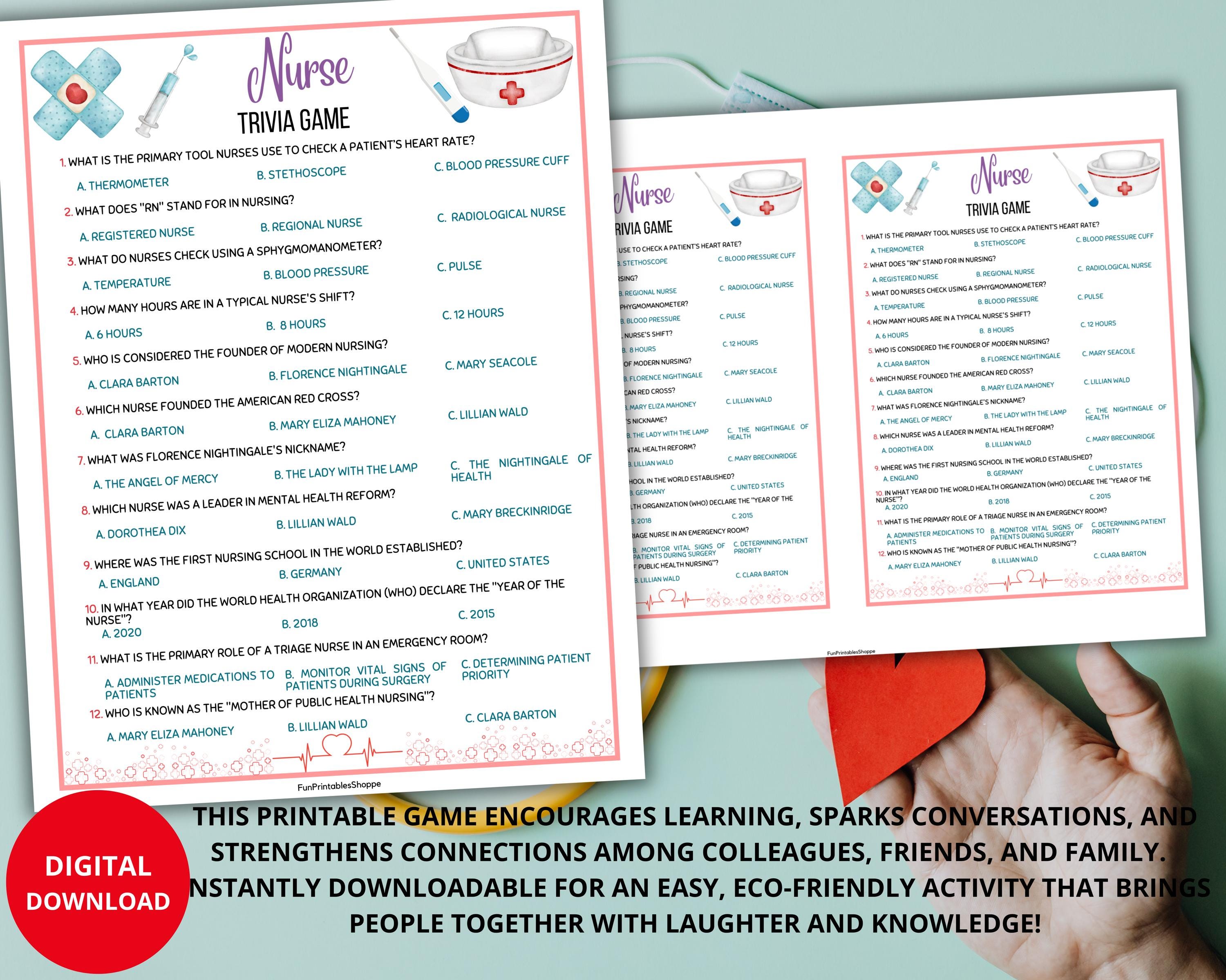 Nurse Trivia Game,nurse Quiz,nurse Appreciation Game,healthcare Trivia ...