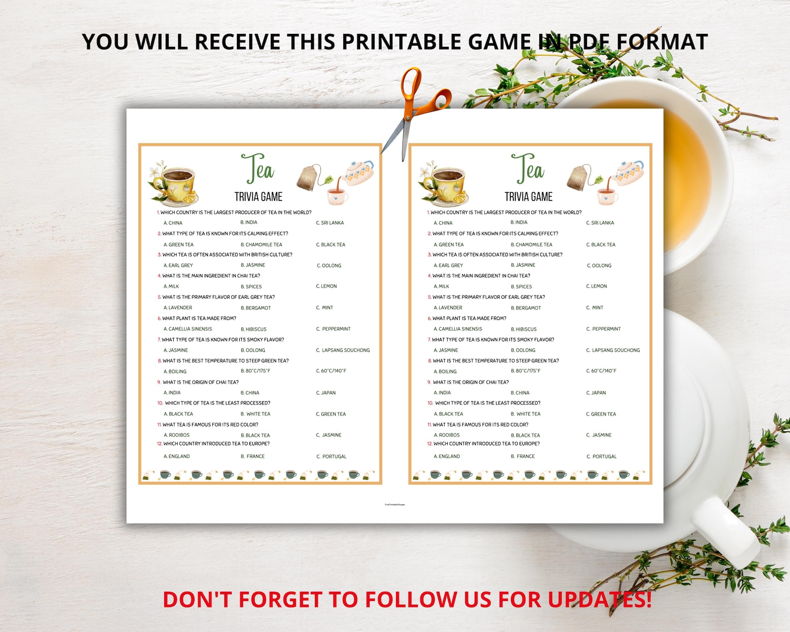 Tea Trivia Game,tea Trivia Quiz,tea Question,tea Games Printable,drink ...