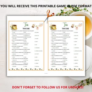 Tea Trivia Game,tea Trivia Quiz,tea Question,tea Games Printable,drink ...