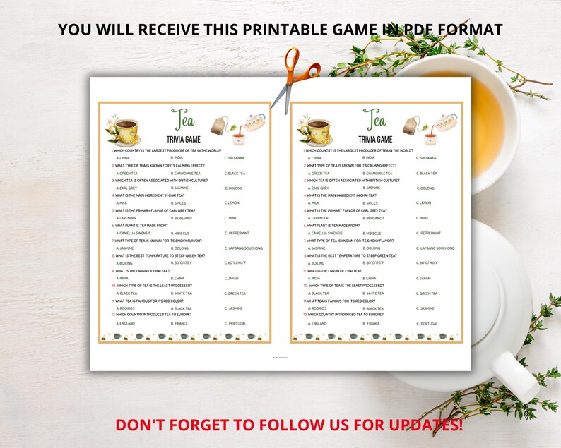 Tea Trivia Game,tea Trivia Quiz,tea Question,tea Games Printable,drink ...
