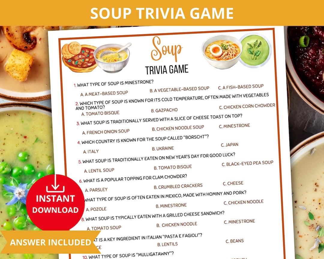 Soup Trivia Game,food Trivia,soup Cook-off Game,foodie Trivia,soup Fact ...