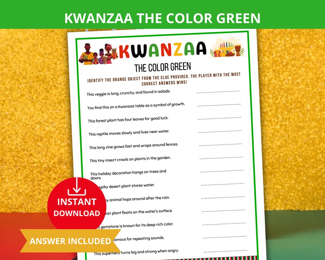 The Color Green Trivia,kwanzaa Party Game,family Game Night,family ...
