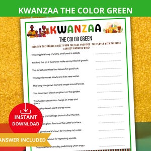 The Color Green Trivia,kwanzaa Party Game,family Game Night,family ...