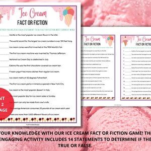 Ice Cream Fact or Fiction,ice Cream Trivia,ice Cream Social Game ...