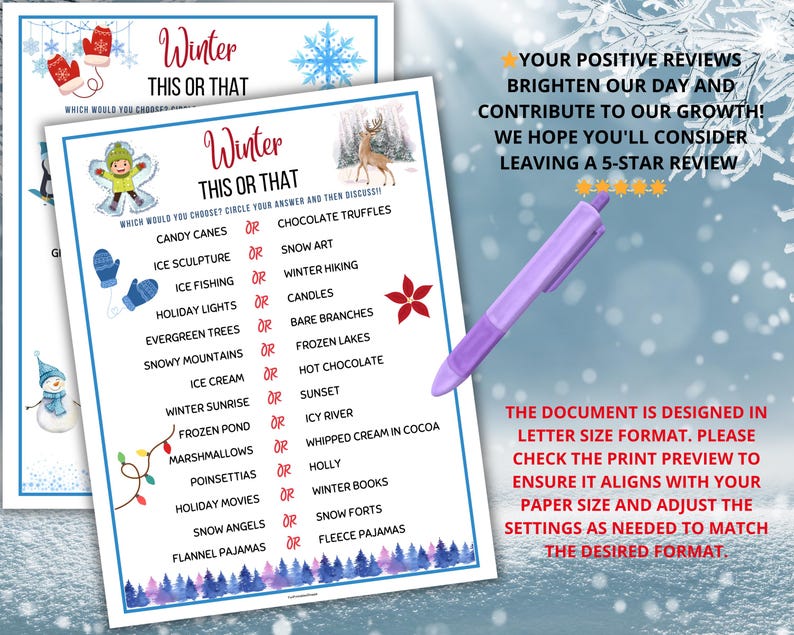 Winter This or That Game,winter Would You Rather Game,wintertime ...