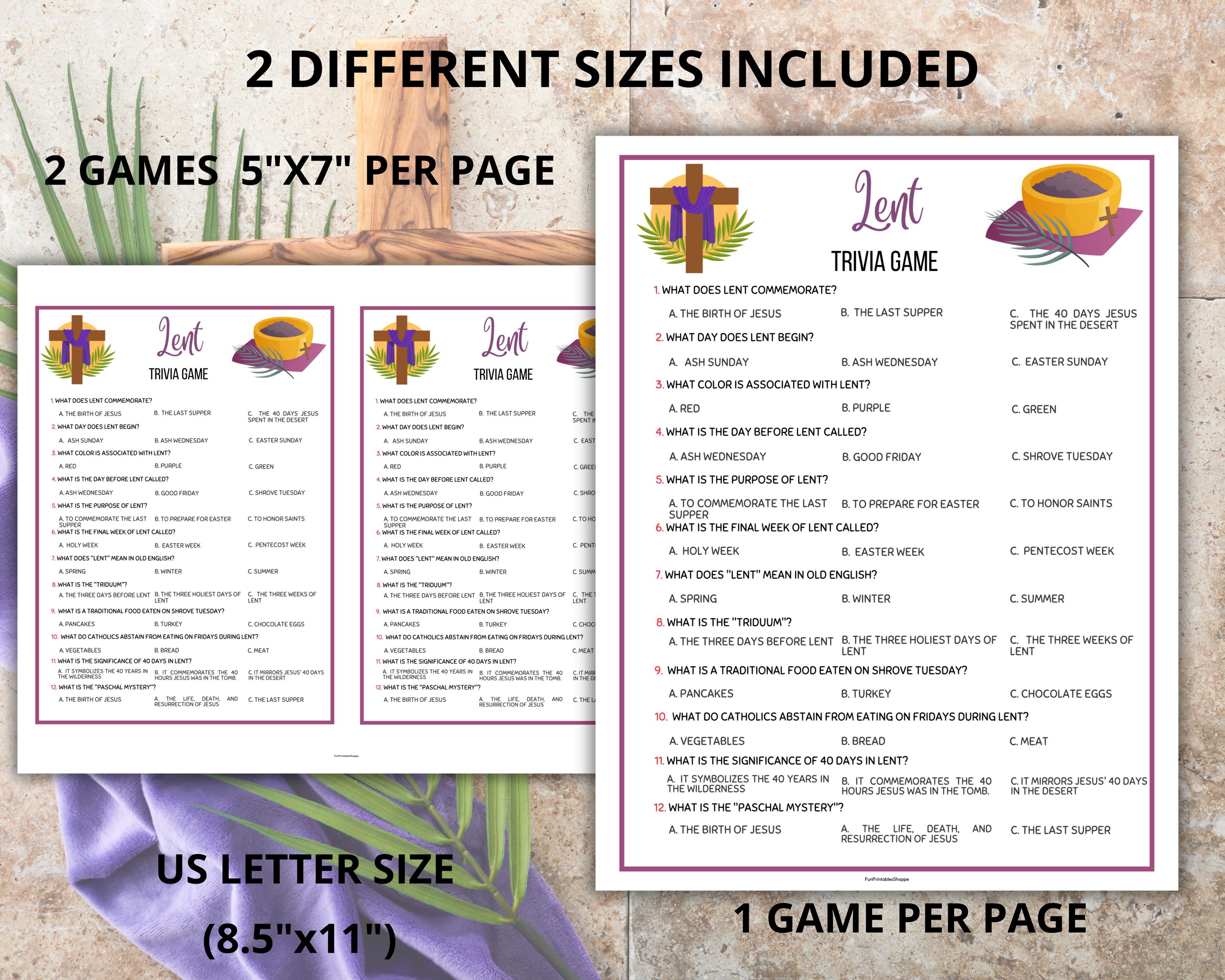 Lent Trivia Game,lent Trivia Quiz,lenten Party Game,easter Bible Trivia ...