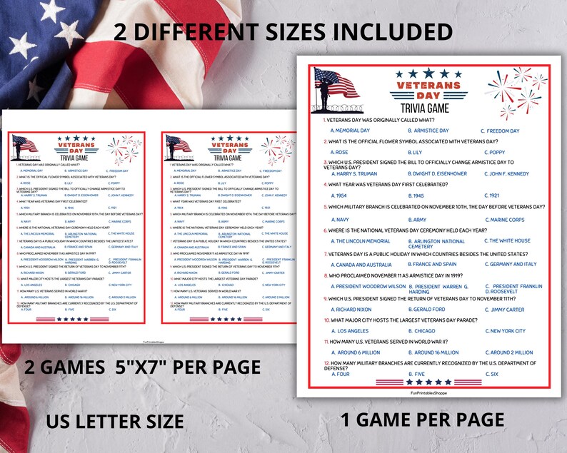Veterans Day Trivia Game,veterans Day Quiz,patriotic Games,veterans Day ...