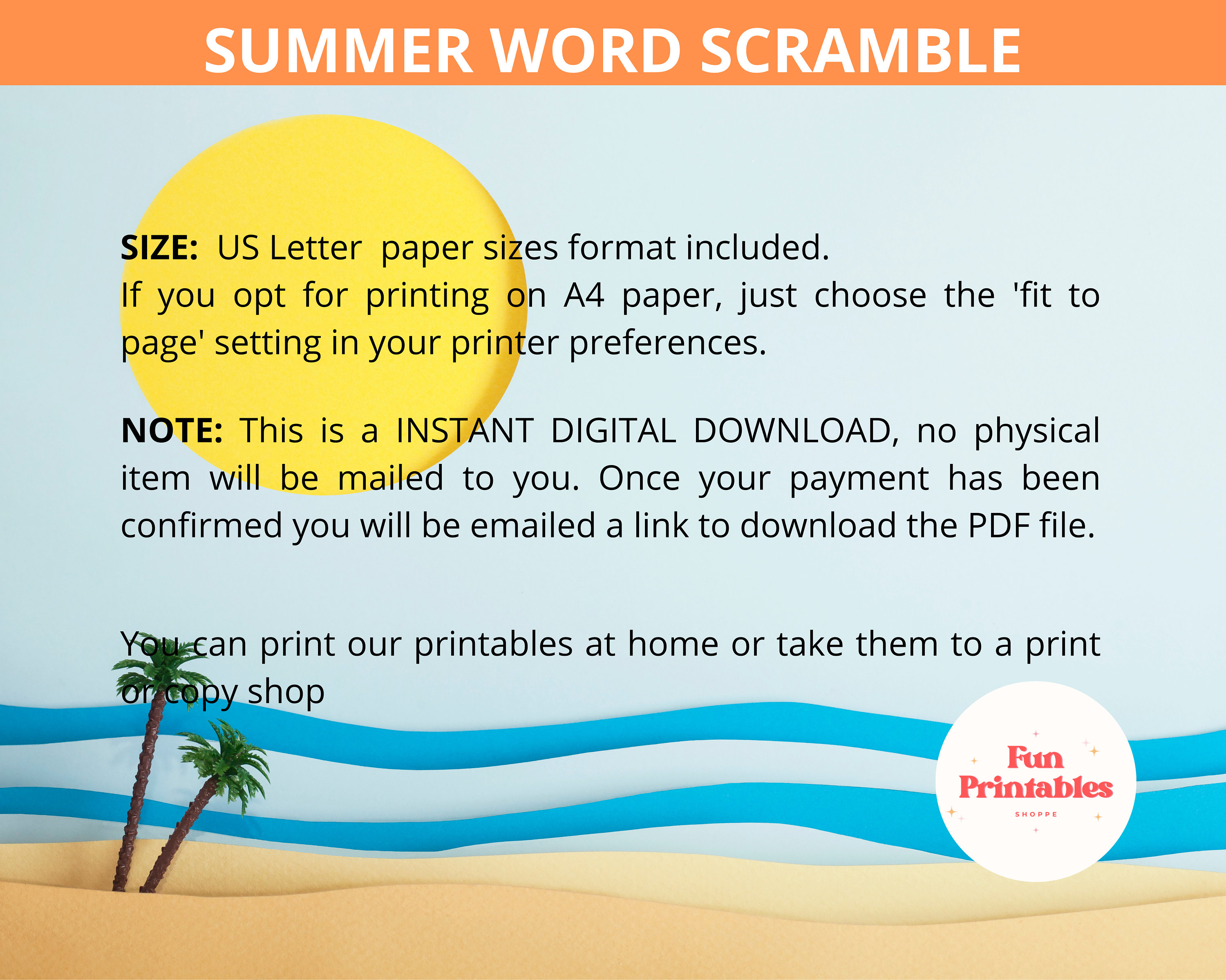Summer Word Scramble,summertime Games,summer Party Games,summer ...