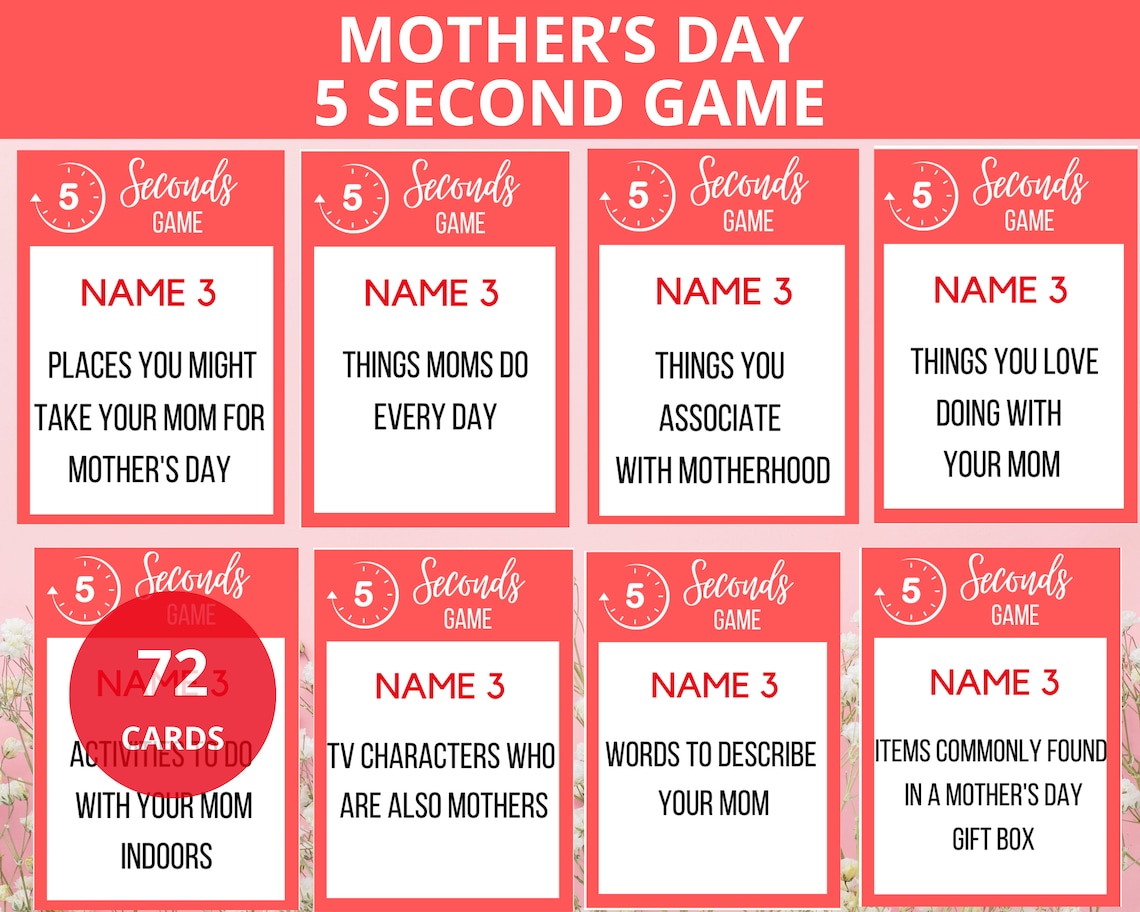 Mother's Day 5 Second Game,adults,mothers Day Activities,mother's Day ...