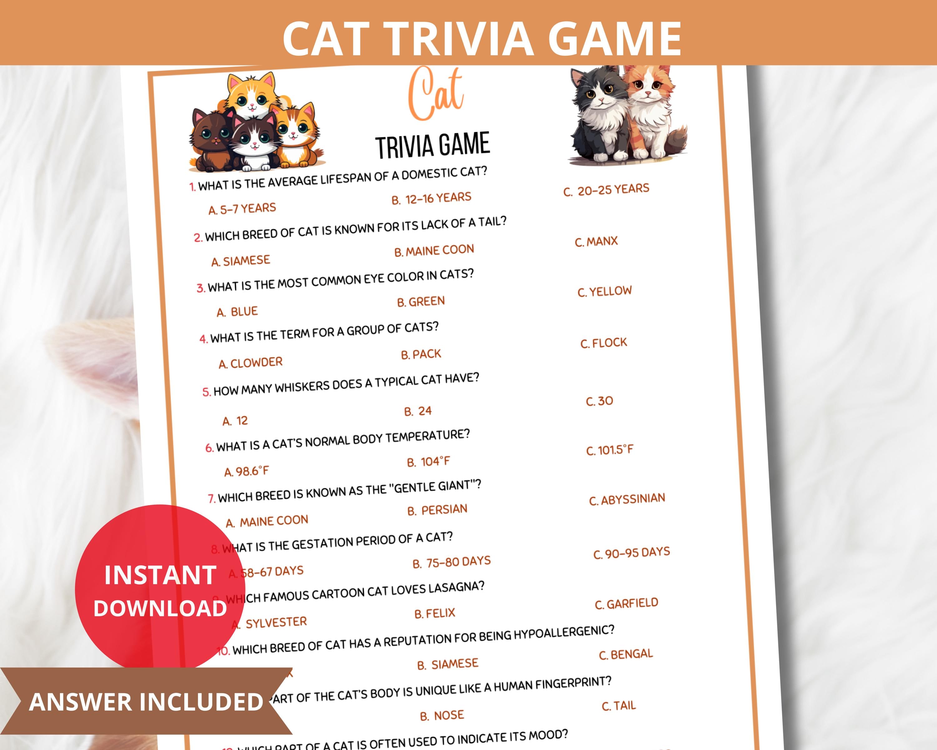 Cat Trivia,cat Quiz,family Quiz,animal Trivia Game,fun Animal Trivia ...