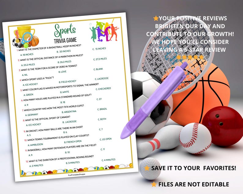 Sports Trivia Game,sports Theme Trivia,basketball Trivia,baseball Quiz ...