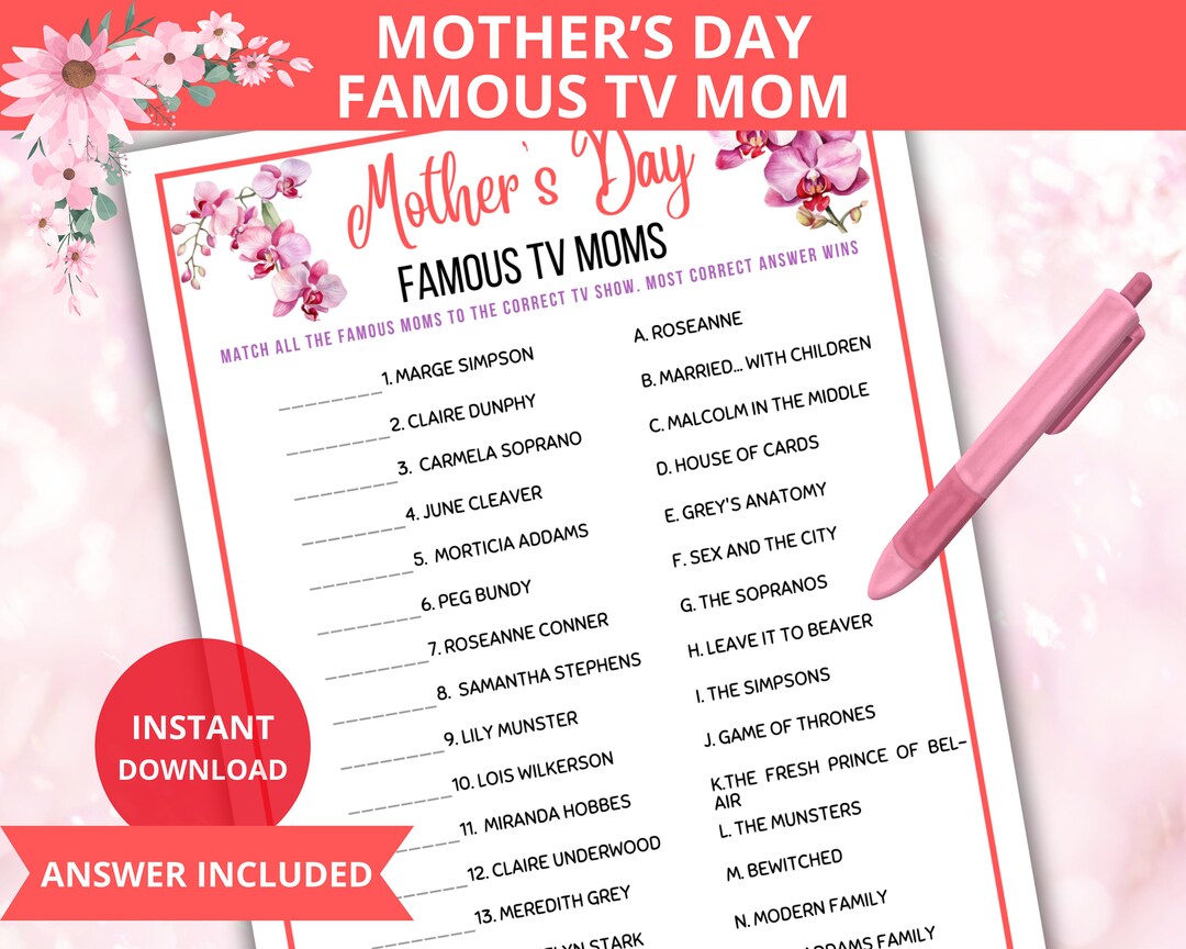 Mother's Day Famous TV Moms,mother's Day Games,mothers Day Trivia Quiz ...
