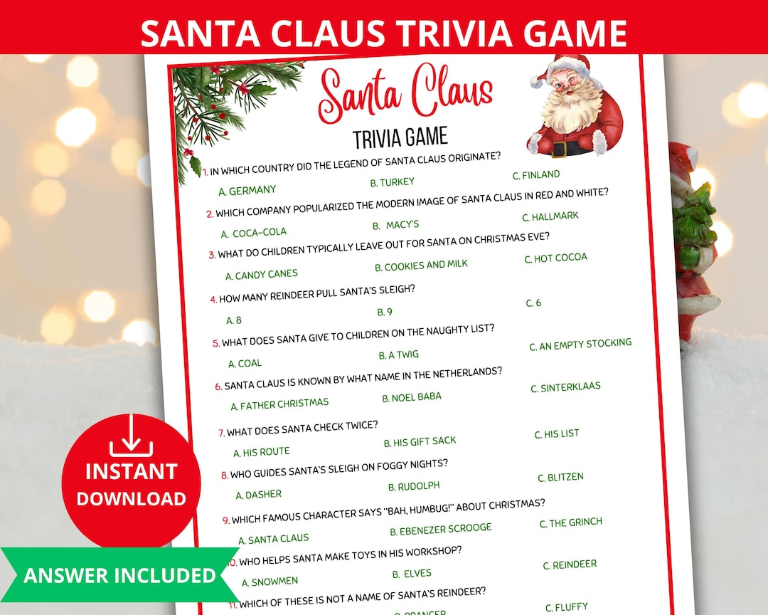 Santa Claus Trivia,fun Christmas Trivia,christmas Quiz Game,xmas ...