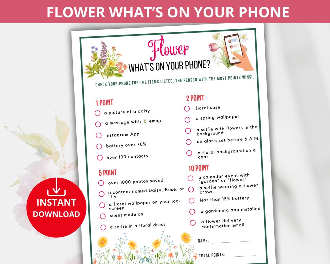 Spring Whats on Your Phone,flower Party Game,spring Phone Game,flower ...