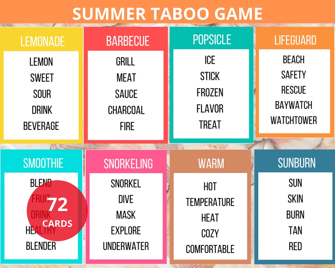 Summer Party Game,taboo Game,forbidden Words,taboo Word Game,pool Party ...
