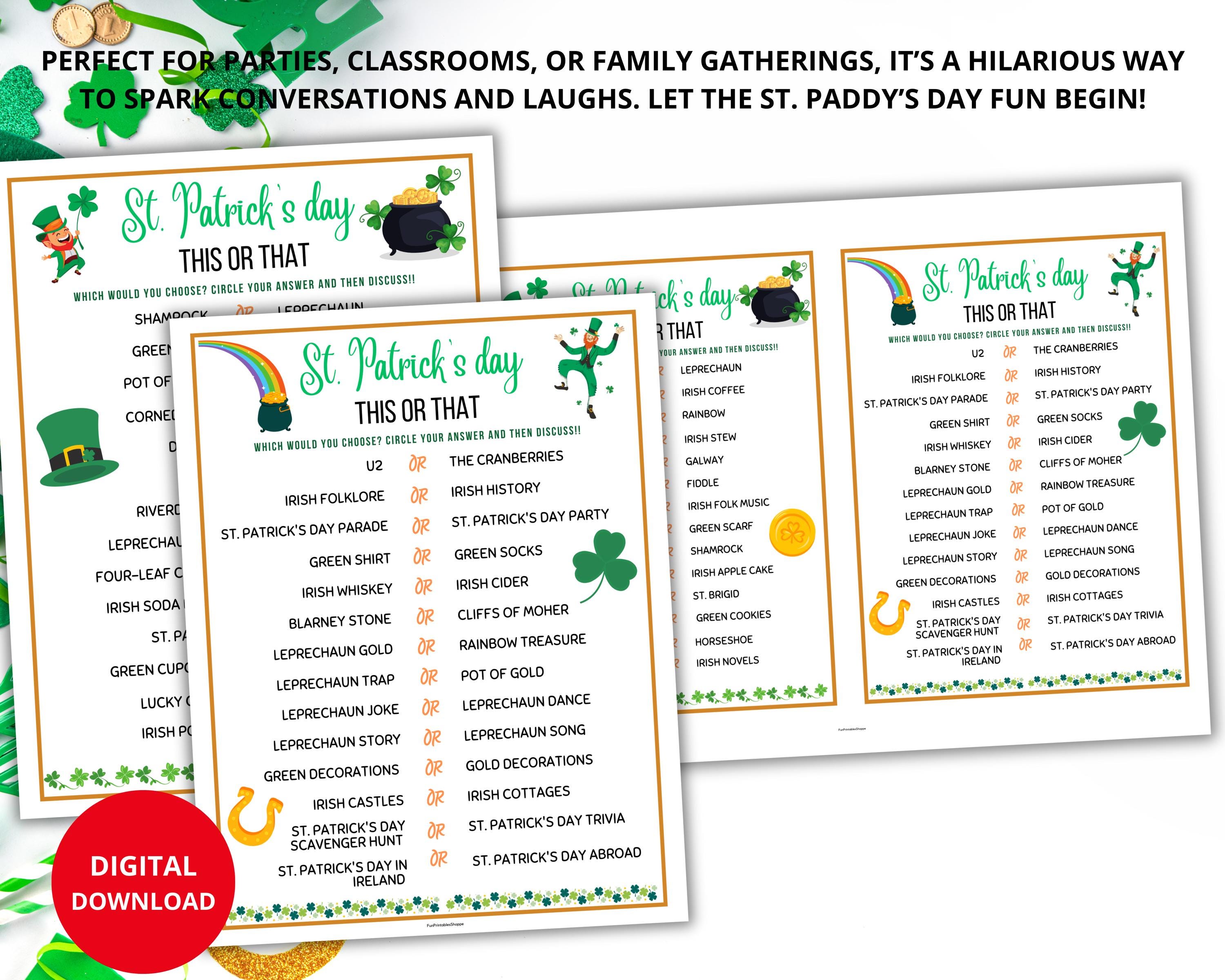St Patrick's Day This or That Game,st Patrick's Day Would You Rather,st ...