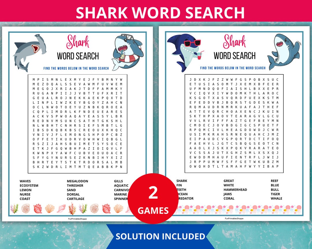 Shark Word Search,shark Activity,word Search Puzzle,shark Week Game ...