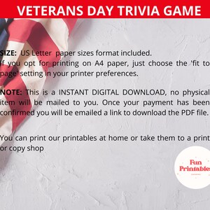 Veterans Day Trivia Game,veterans Day Quiz,patriotic Games,veterans Day ...