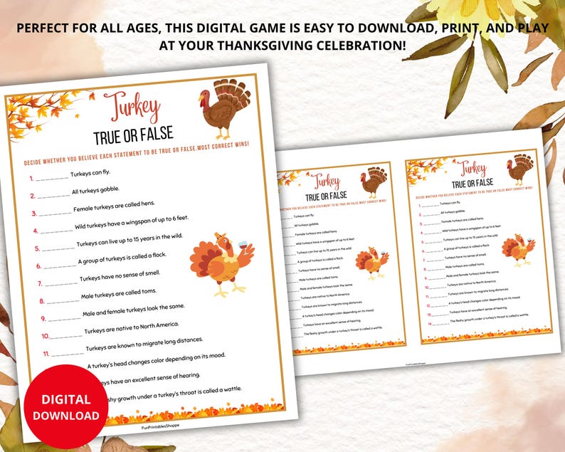 Turkey Day Quiz,thanksgiving Turkey Game,thanksgiving Fact or Fiction ...