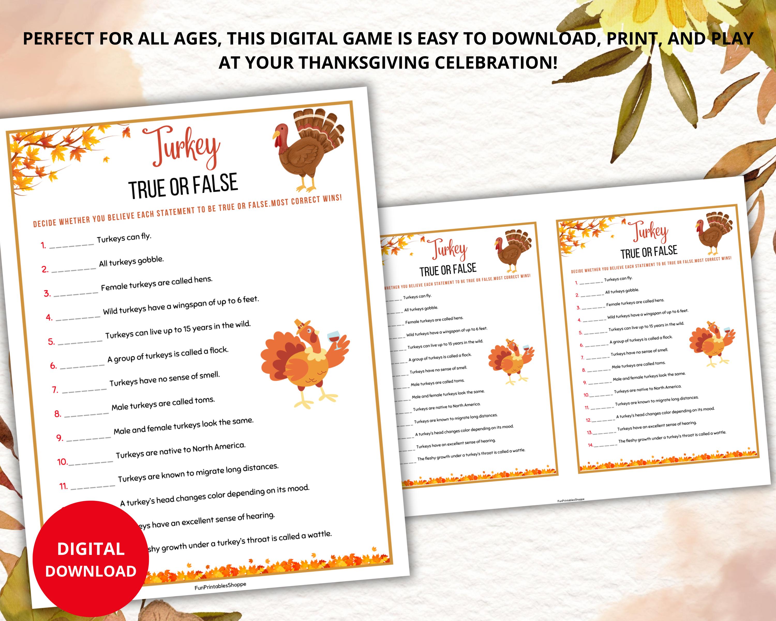 Turkey Day Quiz,thanksgiving Turkey Game,thanksgiving Fact or Fiction ...