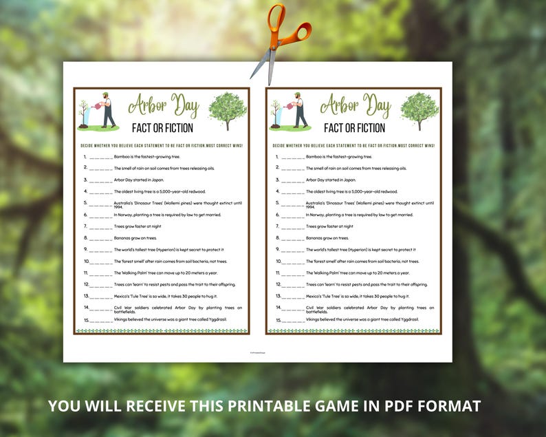 Arbor Day Fact or Fiction,arbor Day True or False,arbor Day Trivia Game ...