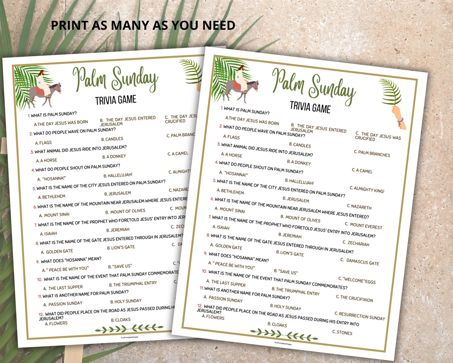 Palm Sunday Trivia,easter Story Trivia Game,holy Week Trivia,bible ...