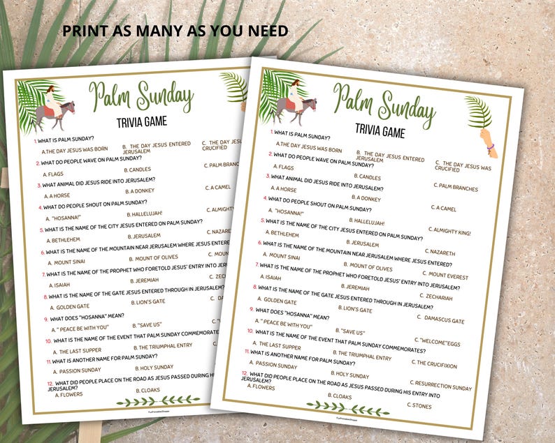 Palm Sunday Trivia,easter Story Trivia Game,holy Week Trivia,bible ...