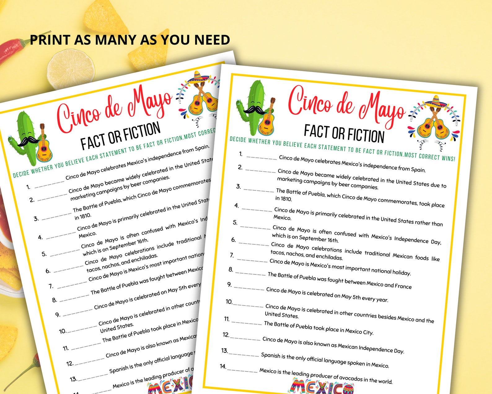 Cinco De Mayo Fact or Fiction Game,cinco De Mayo Trivia Quiz,true or ...