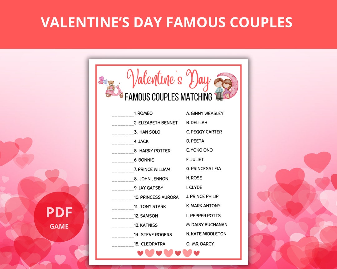Famous Couples Matching Game, Couple Games Printable, Valentines Games ...