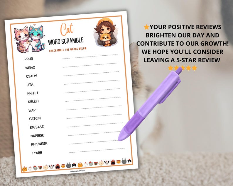 Cats Word Scramble,cat Party Game,word Search,cat Birthday Party ...