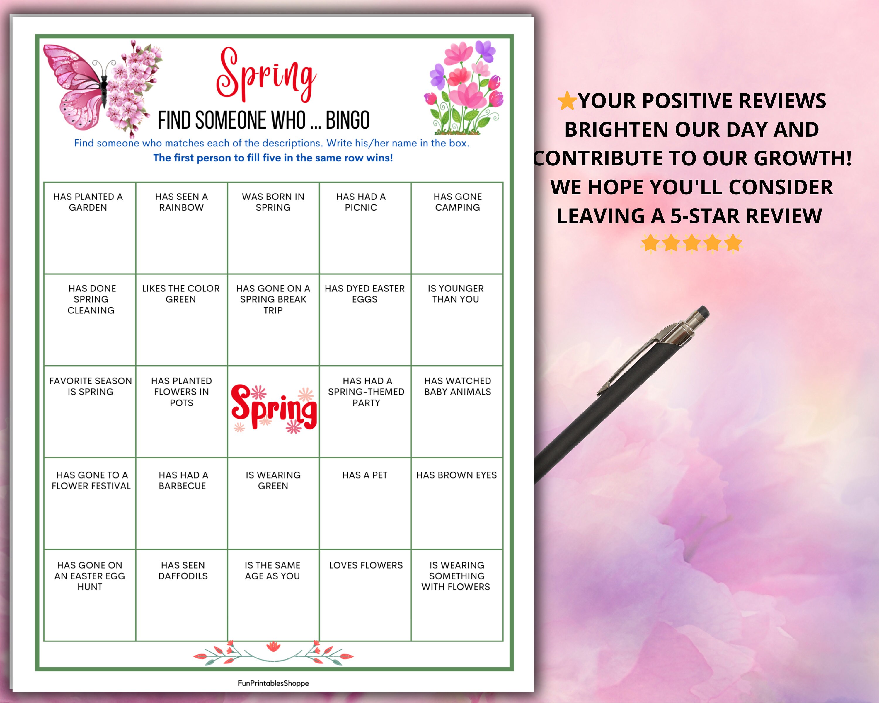 Spring Find Someone Who,spring Bingo Game,find the Guest,spring ...