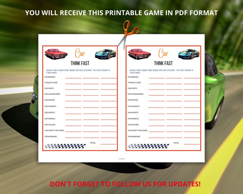 Car Think Fast Game,car Trivia Game,car Party Idea,auto Trivia,vehicle ...