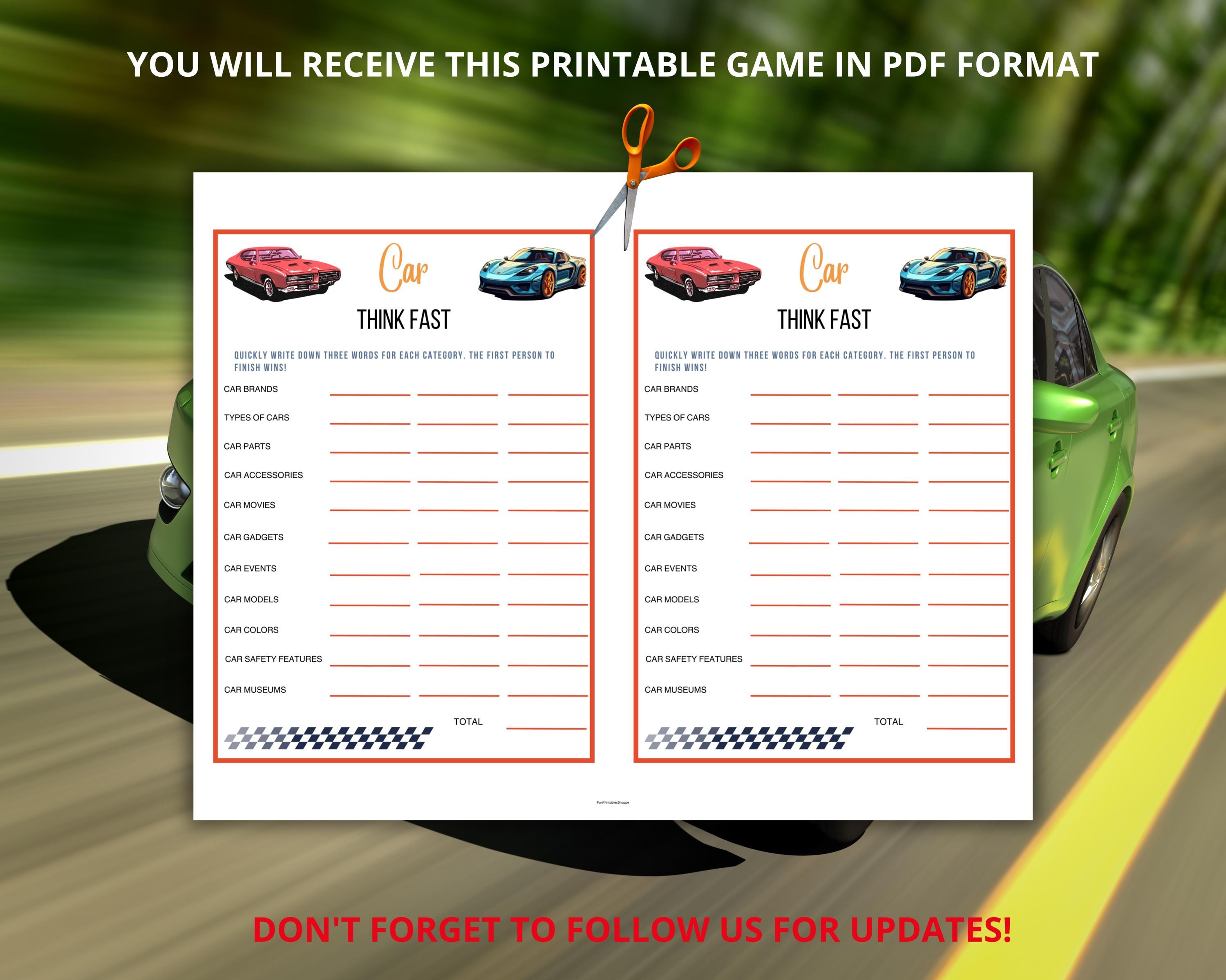 Car Think Fast Game,car Trivia Game,car Party Idea,auto Trivia,vehicle ...