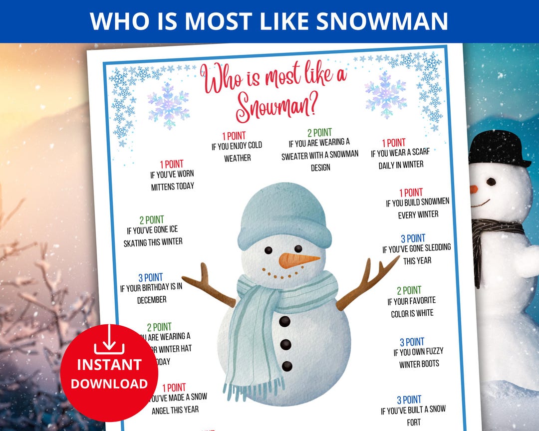 Who is Most Like a Snowman,snowday Trivia Game,who is Most Like Frosty ...