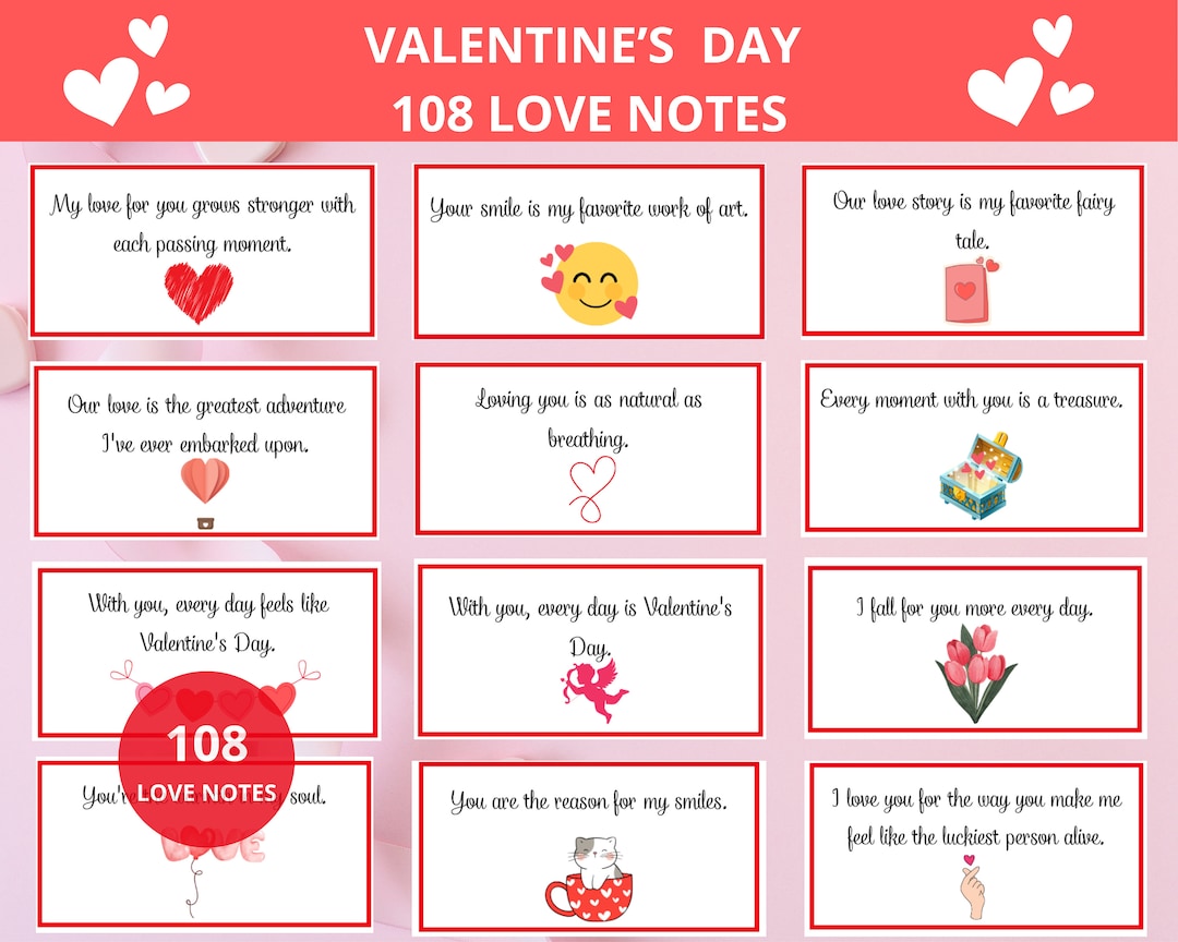 Printable Love Notes, Reasons I Love You, Love Note Box, Romantic Mini ...