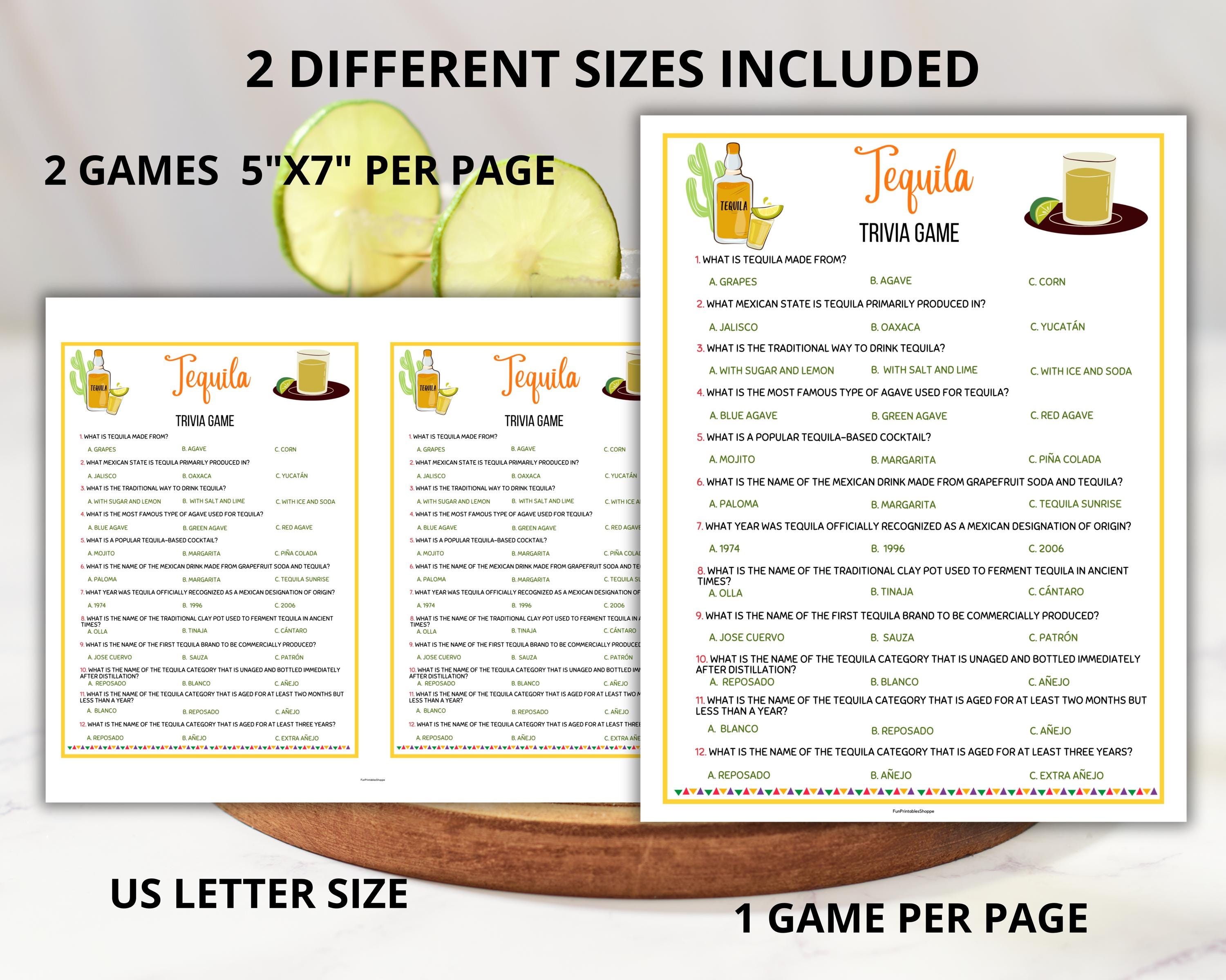 Tequila Trivia Quiz,tequila Party Game,cinco De Mayo Game,tequila ...