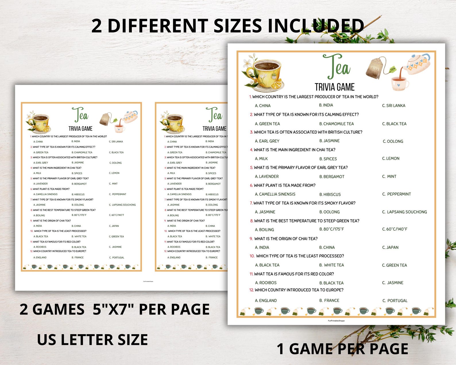 Tea Trivia Game,tea Trivia Quiz,tea Question,tea Games Printable,drink ...