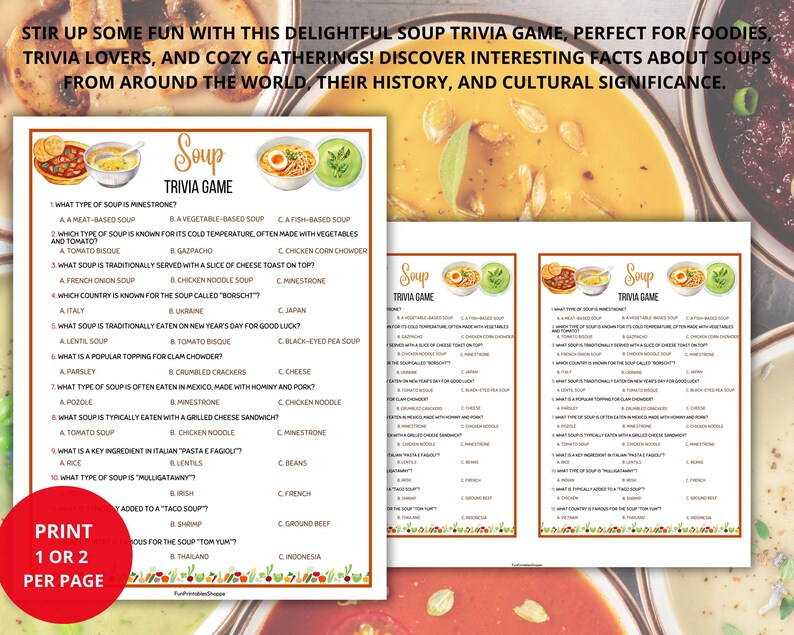 Soup Trivia Game,food Trivia,soup Cook-off Game,foodie Trivia,soup Fact ...