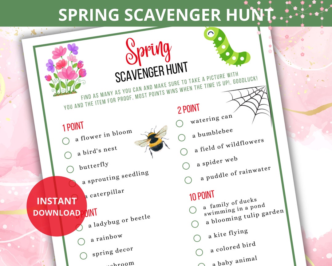 Spring Scavenger Hunt,springtime Games,printable Games for Adults ...