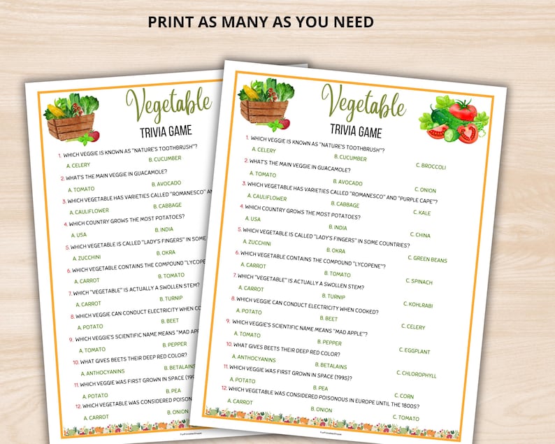 Vegetable Trivia Game,food Trivia,veggies Quiz,plant Trivia,nature ...