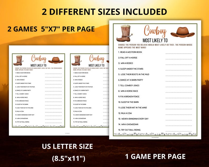 Cowboy Most Likely To,cowboy Party Games,cowboy Trivia Quiz,cowboy ...