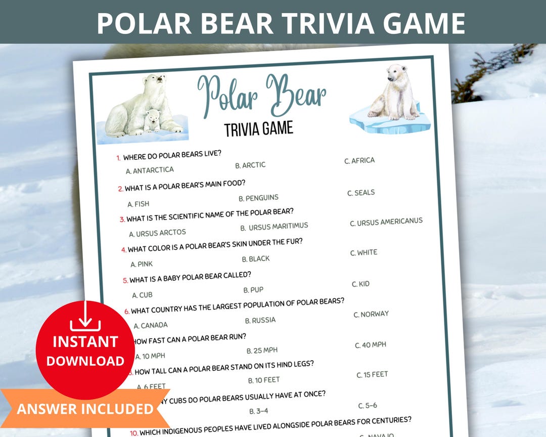 Polar Bear Trivia Game,arctic Animals Quiz,polar Animals Trivia,winter ...