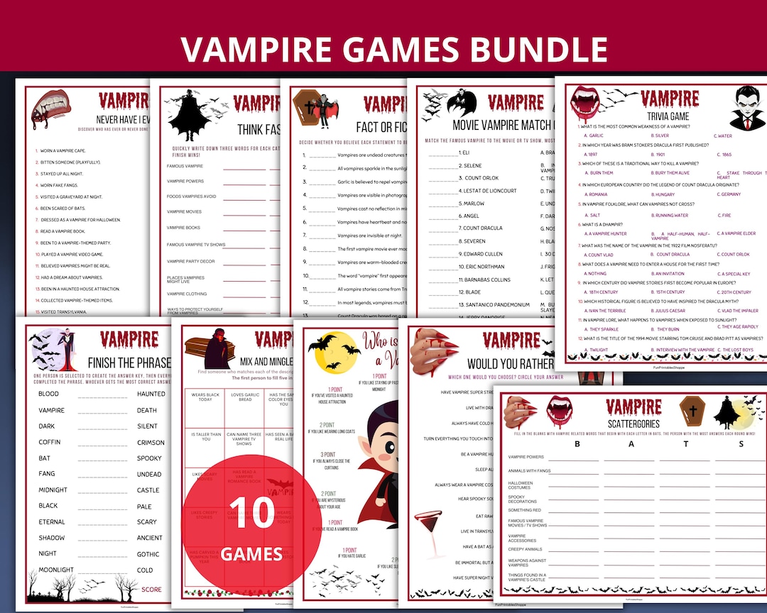 Vampire Bundle Games,vampire Party Game,vampire Trivia Quiz,halloween ...